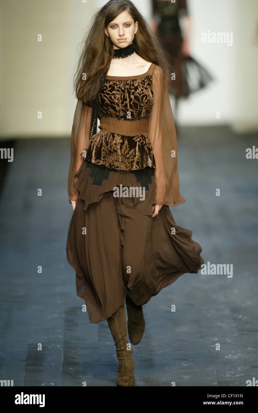 Anna Molinari Milan Autumn Winter Model long brunette hair wearing ...