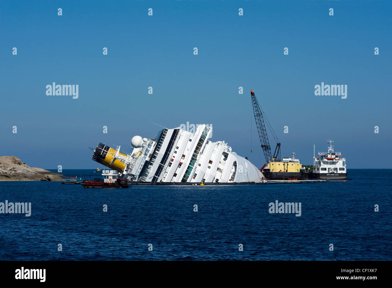 Costa Concordia ship wreck on Giglio Island, Tuscany, Italy Stock Photo ...