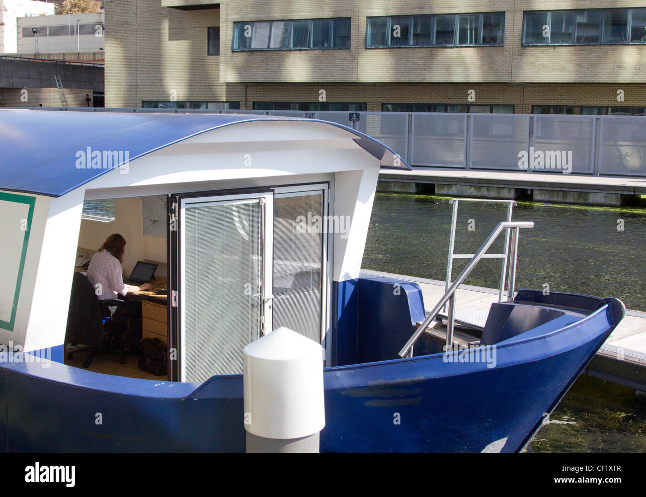 Floating office on a double width narrowboat in Paddington Basin ...