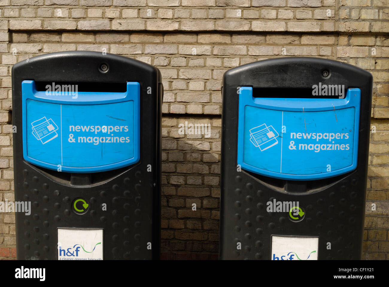 Newspaper and magazine recycling bins outside Parsons Green tube ...
