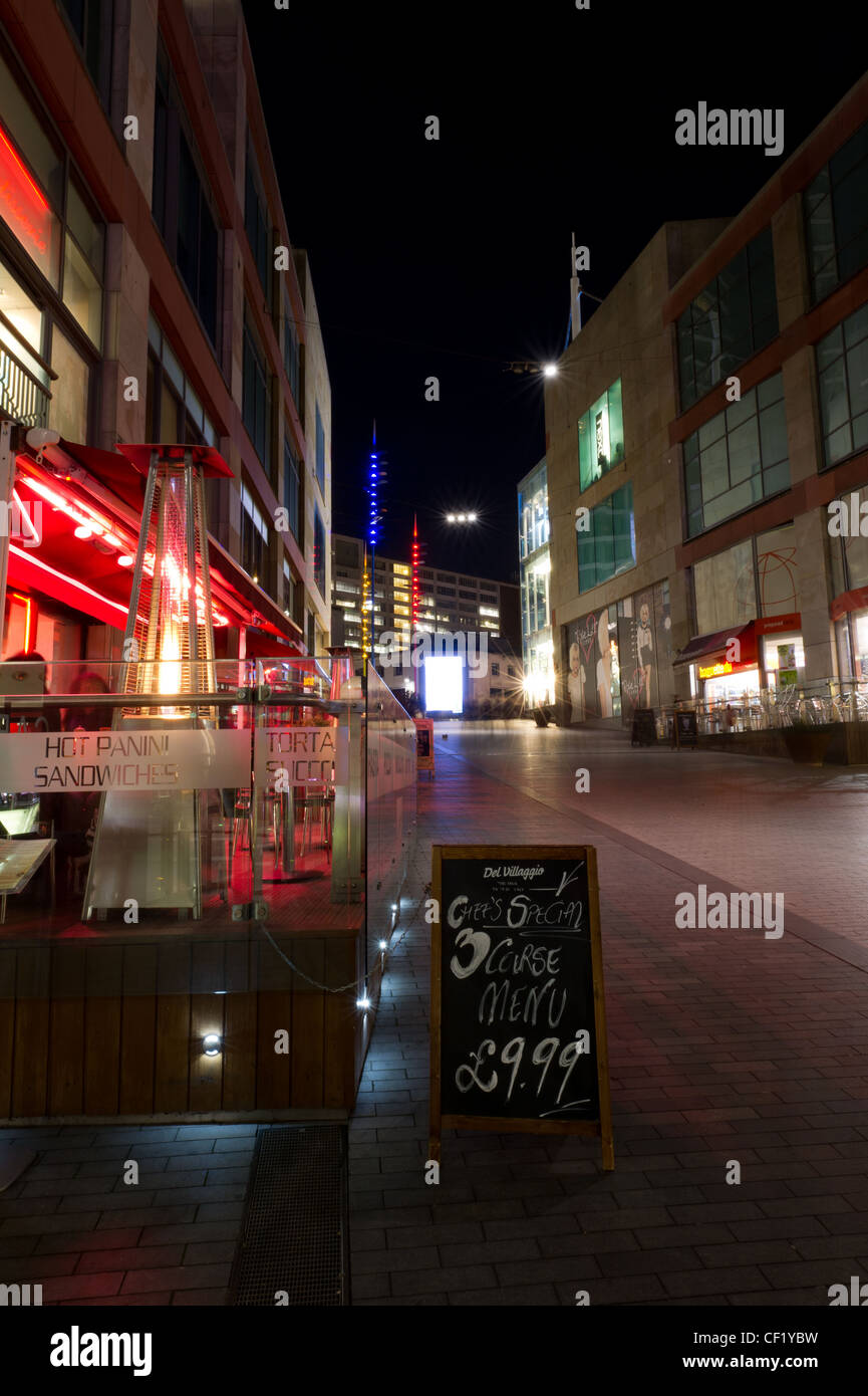 Bull Ring, Birmingham city centre at night lit by street and building ...