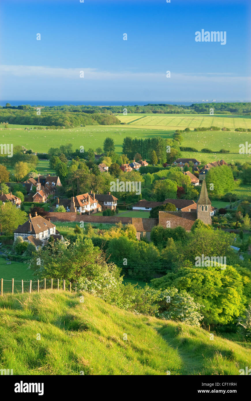 A view over the village of Postling at sunset Stock Photo - Alamy