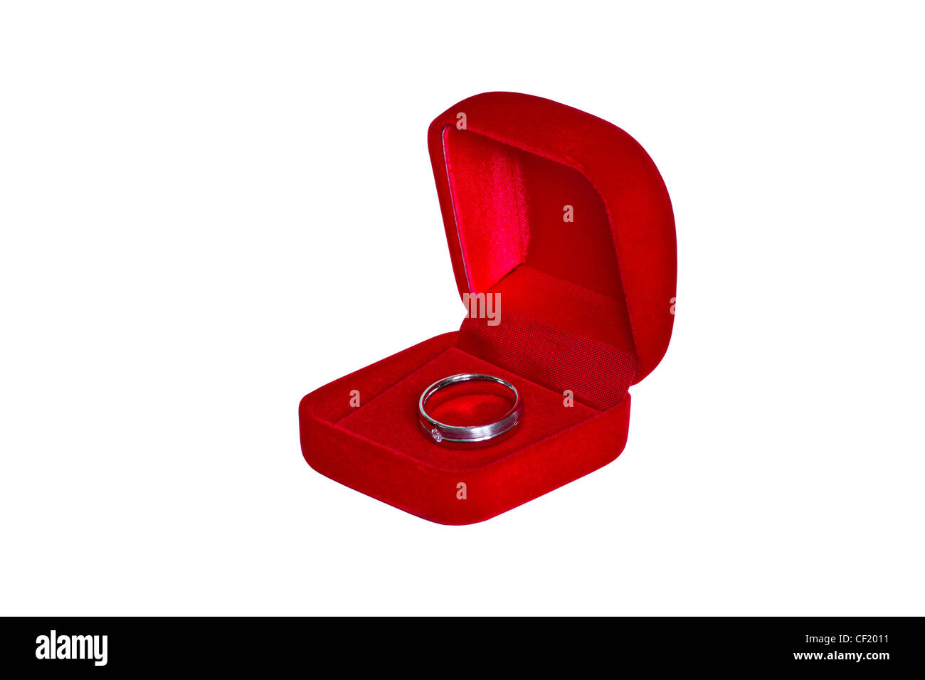 Ring in open red velvet box isolated on white background Stock Photo ...
