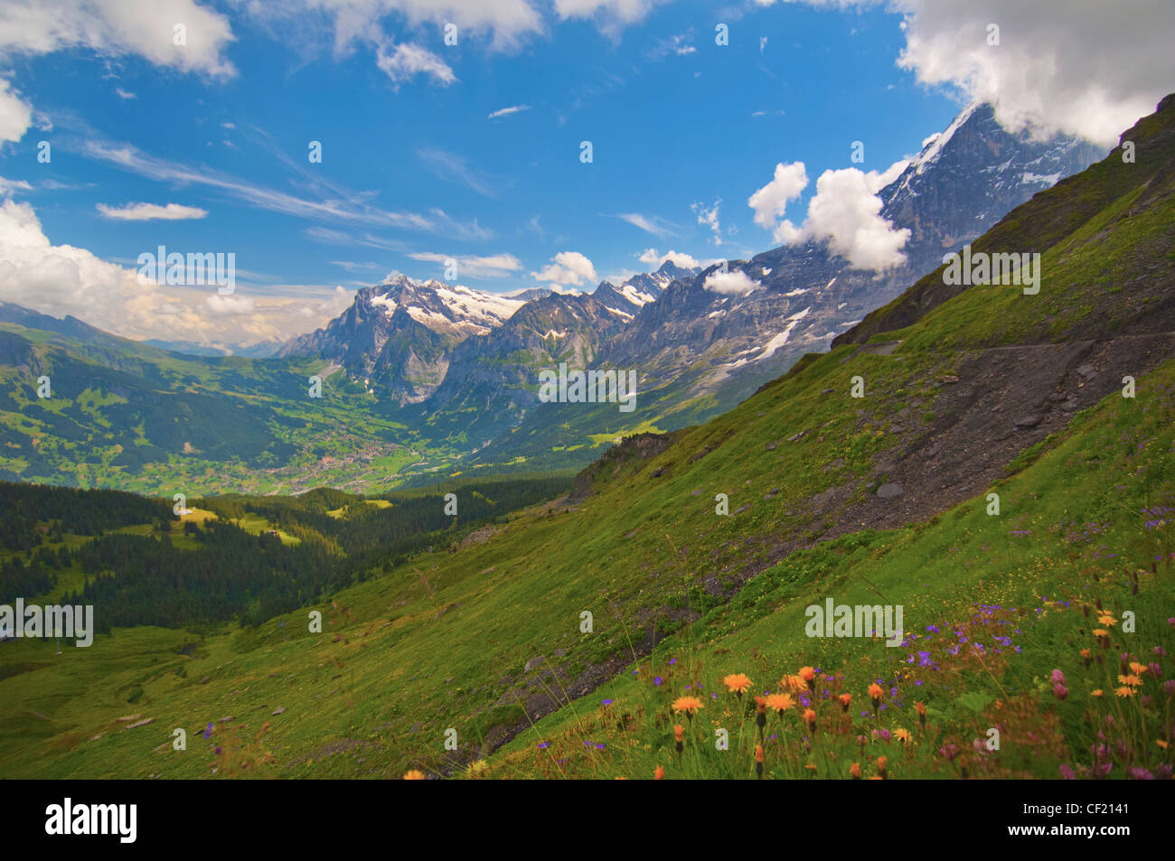 View Of The Hills And Mountains Near The City Of Grindelwald; Jungfrau ...