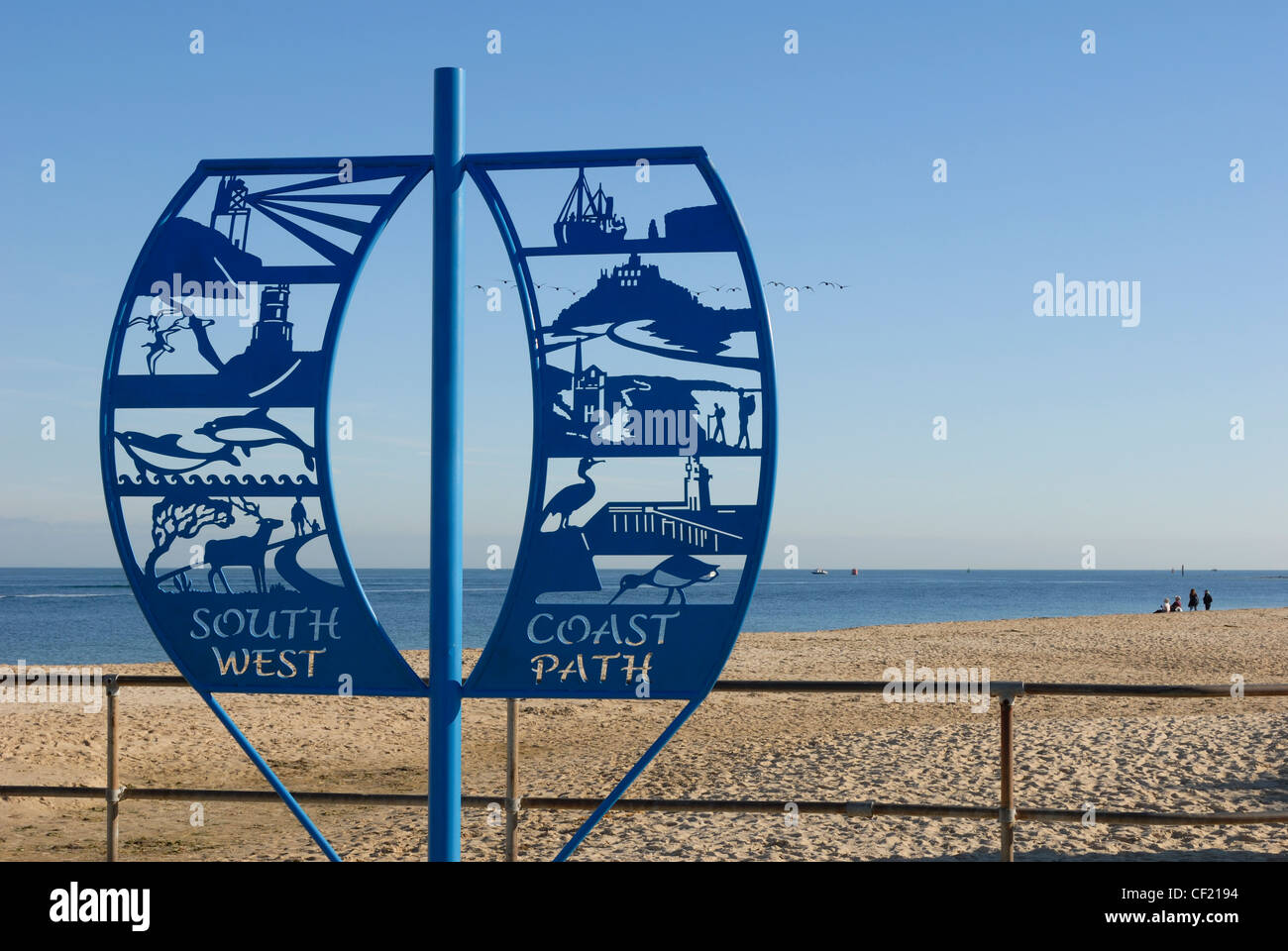 A South West Coast Path sign at the start of the coastal path in ...