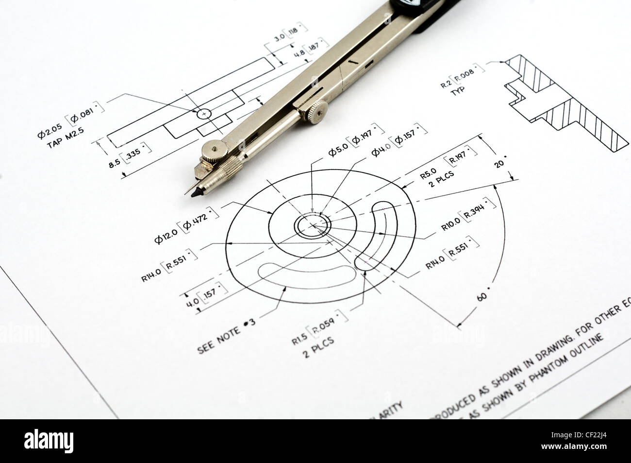 Detailed technical drawing with a lot of calculations Stock Photo - Alamy