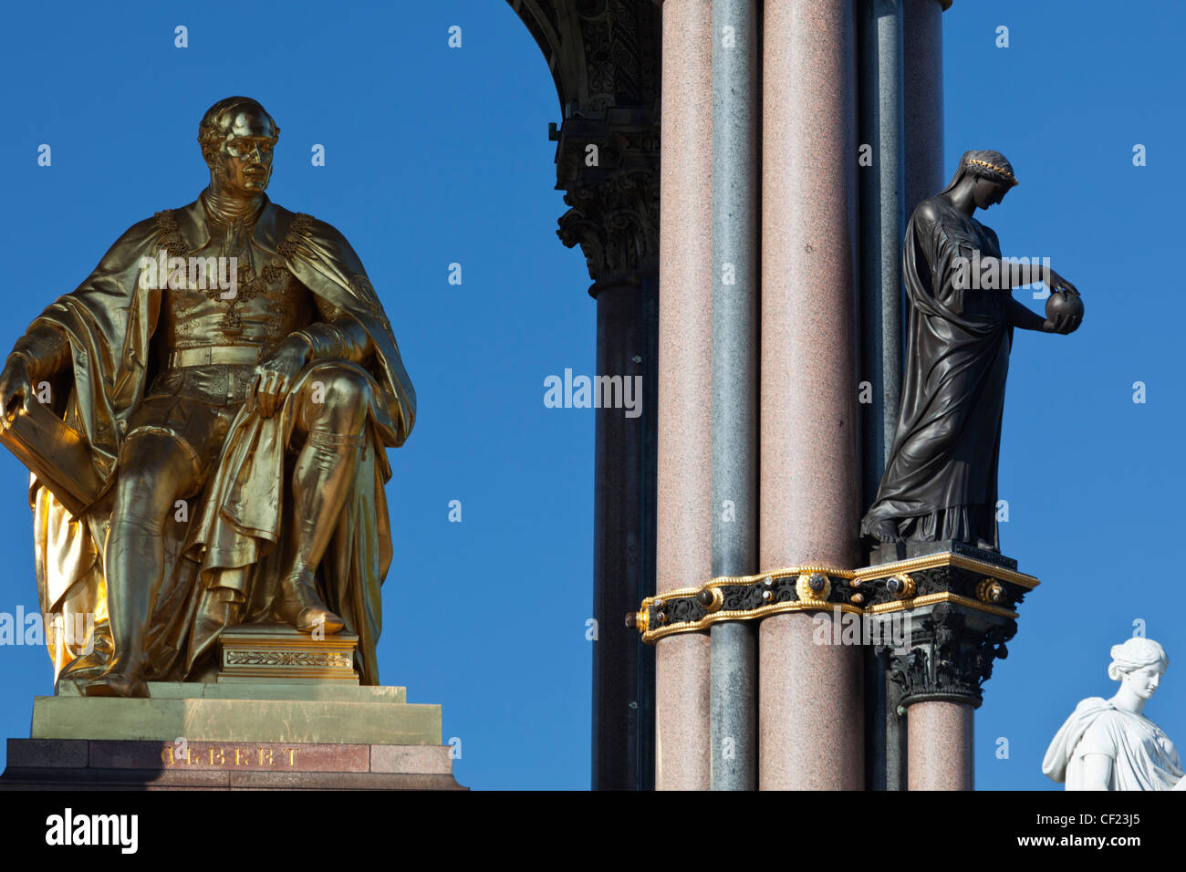 Statue of Prince Albert seated in the centre of the Albert Memorial ...