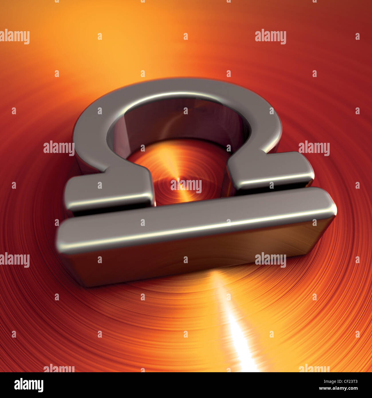 Horoscope GlyphsSilver Libra symbol on an orange colour background ...