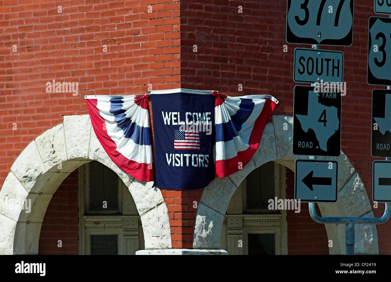Banner welcomes visitors Stock Photo - Alamy