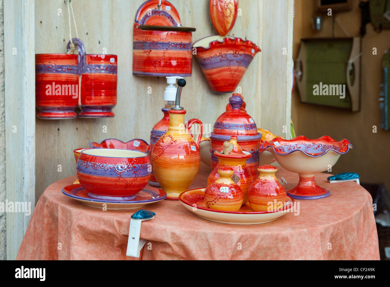 shop with colorful handmade pottery outdoor Stock Photo - Alamy