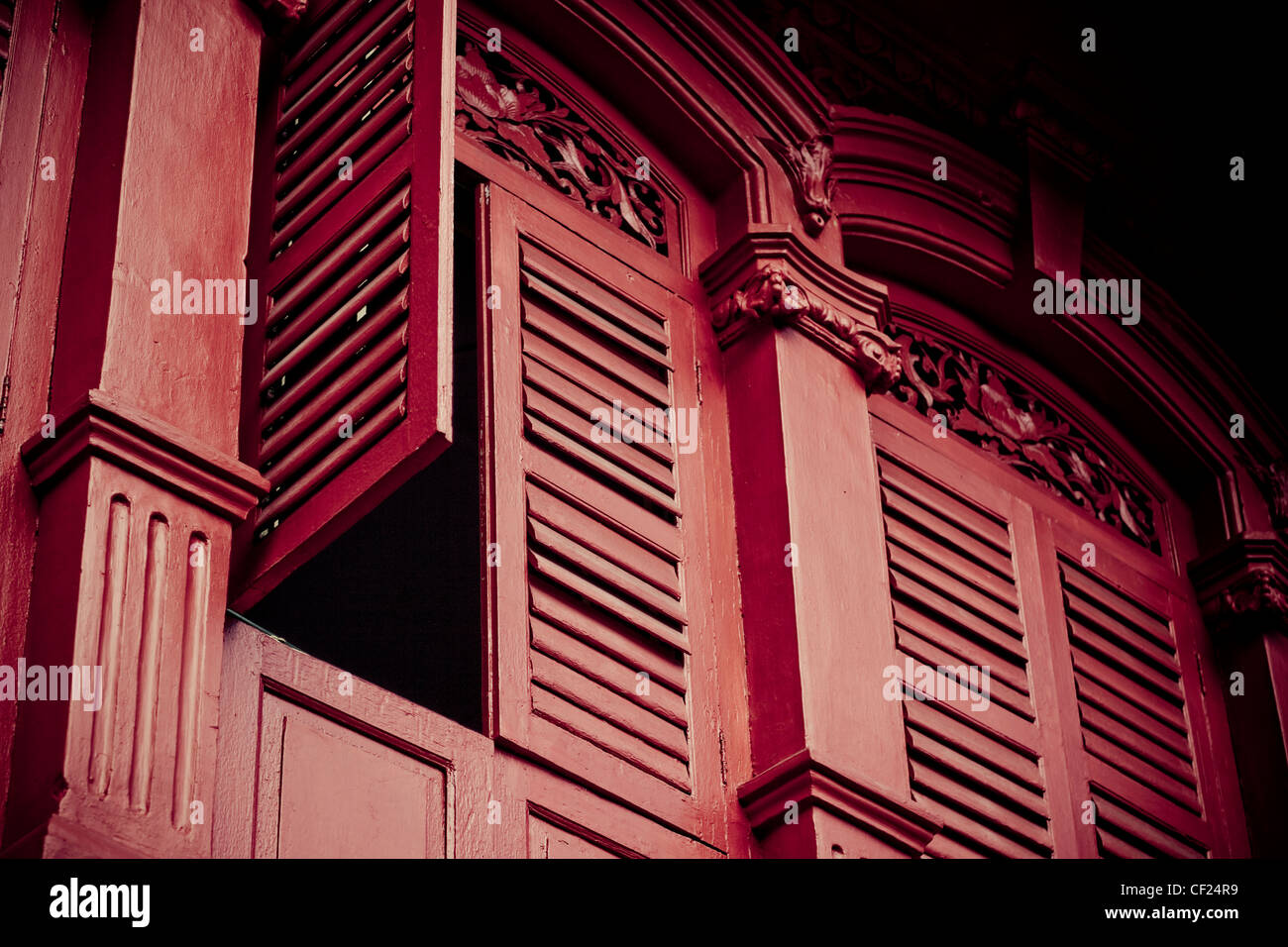 An Open Red Shutter In An Old Colonial House In Downtown; George Town ...
