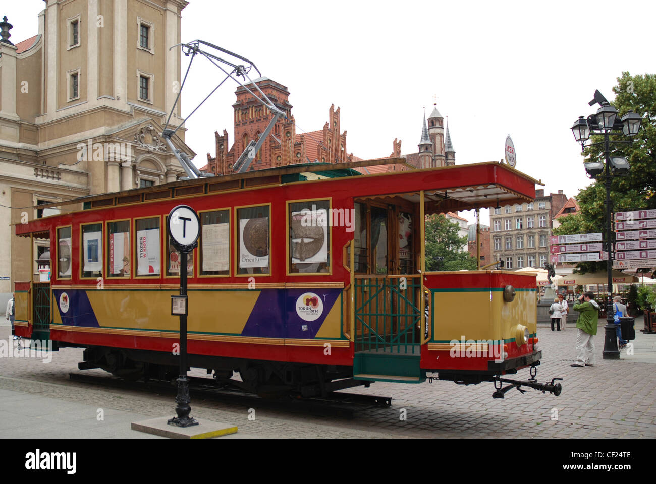 Historical tram on the market square in the old town of Torun Stock ...
