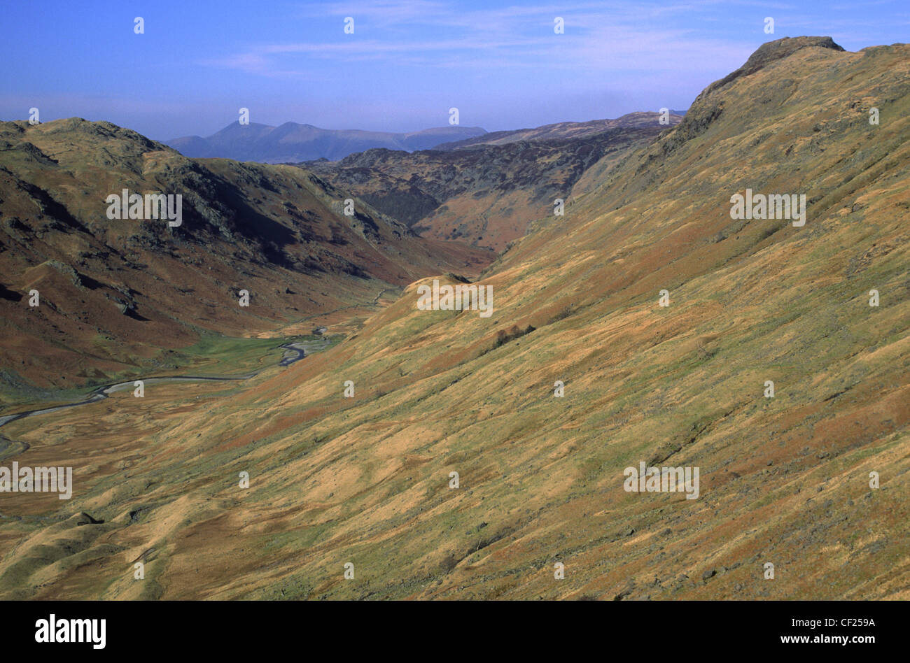Langstrath Beck running through the landscape of Stonethwaite Fell ...