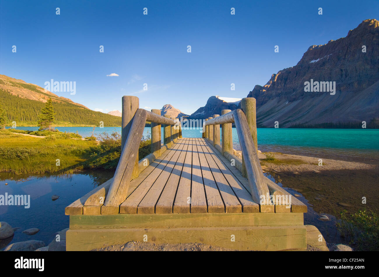Wooden Foot Bridge And View Of Glacial Lake In Banff National Park ...