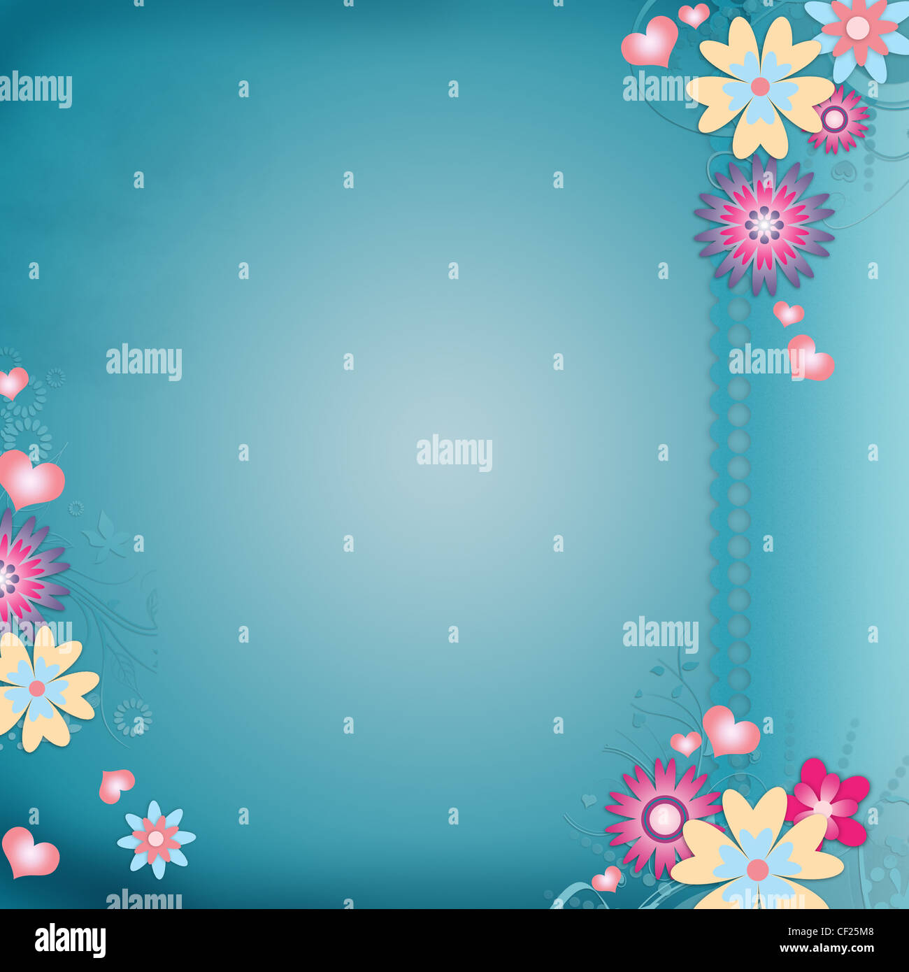 Greeting card background with flowers, hearts Stock Photo - Alamy