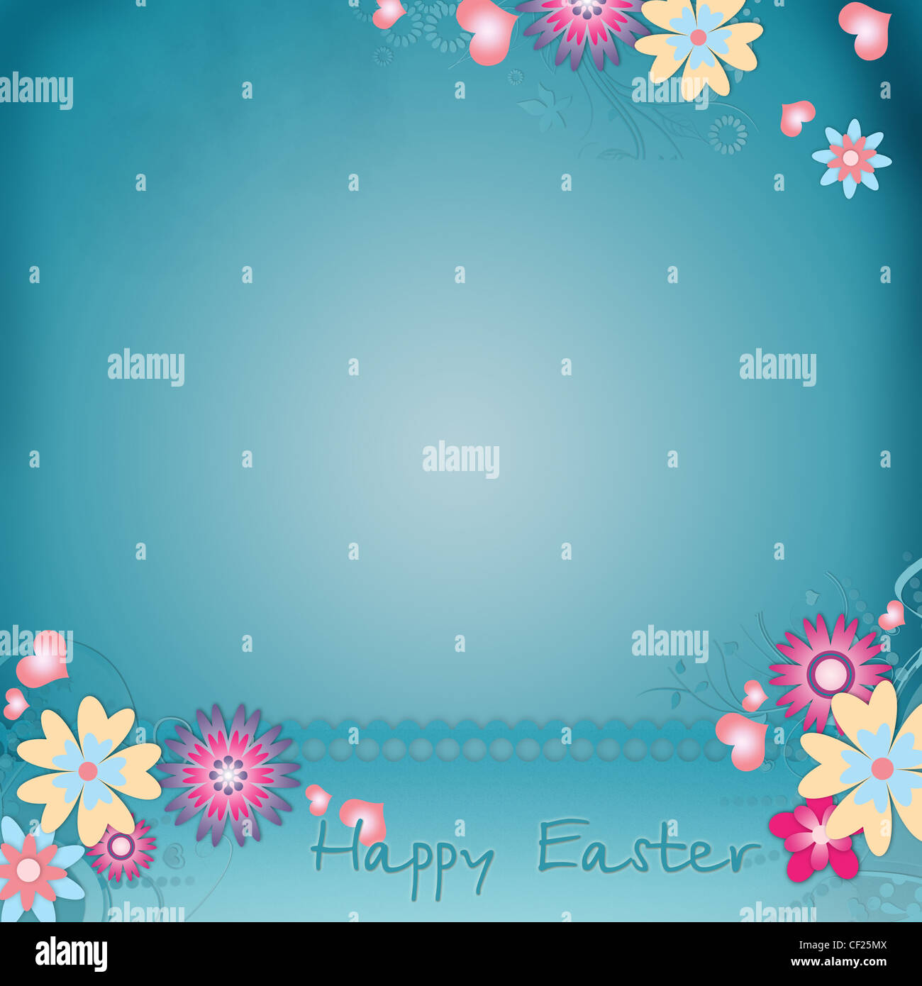 Happy Easter Greeting Card With Flowers, Hearts Stock Photo - Alamy
