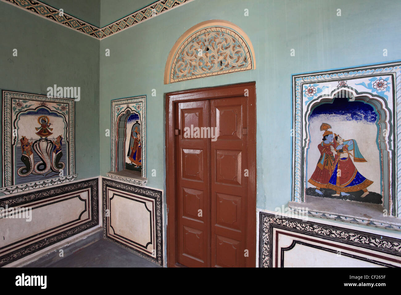 India, Rajasthan, Shekhawati, Nawalgarh, Poddar Haveli, courtyard Stock ...