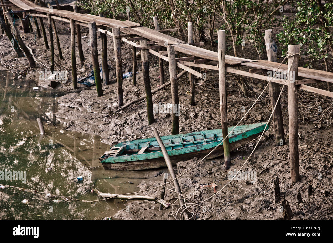 dirty old rowboat in the mud and magroves Stock Photo - Alamy