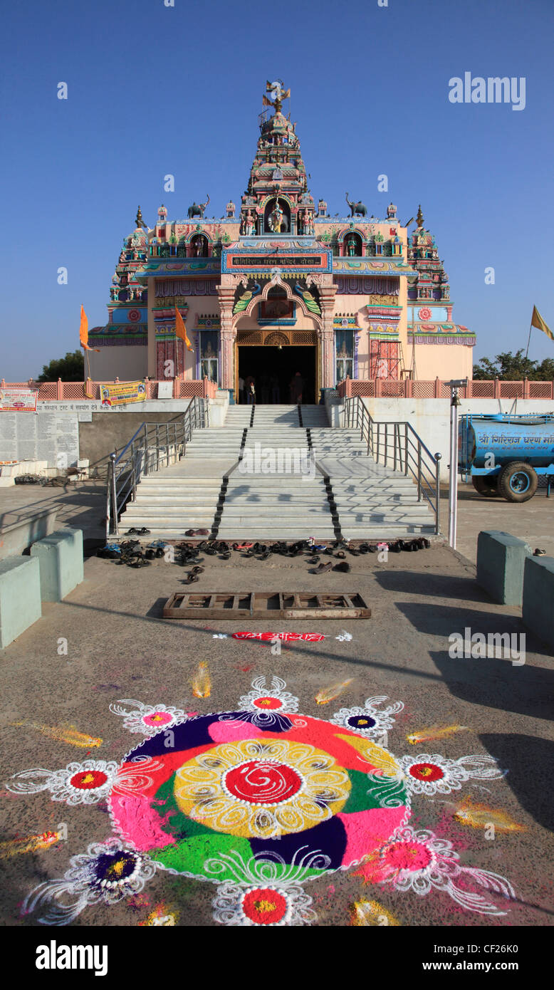 India, Rajasthan, Dausa, Giriraj Hindu Temple, kolam painting on the ...