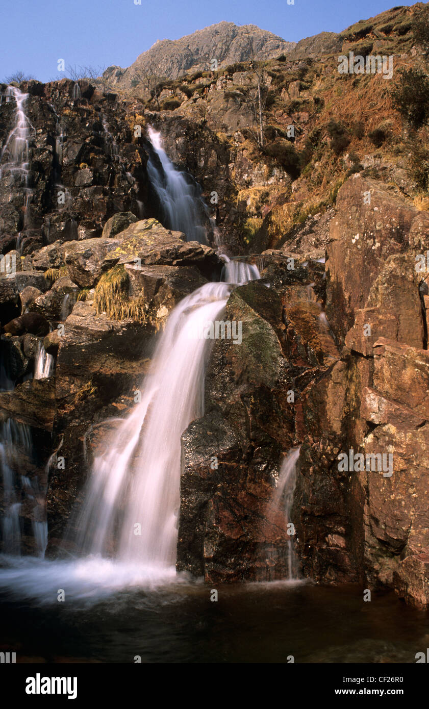 The flowing waterfalls of Dungeon Ghyl Force in Langdale Fell Stock ...