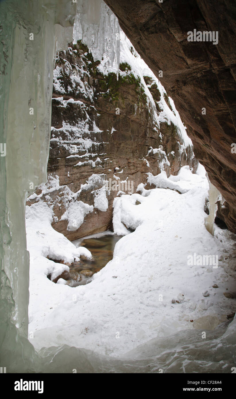 Flume Gorge during the winter months in the White Mountains, New ...