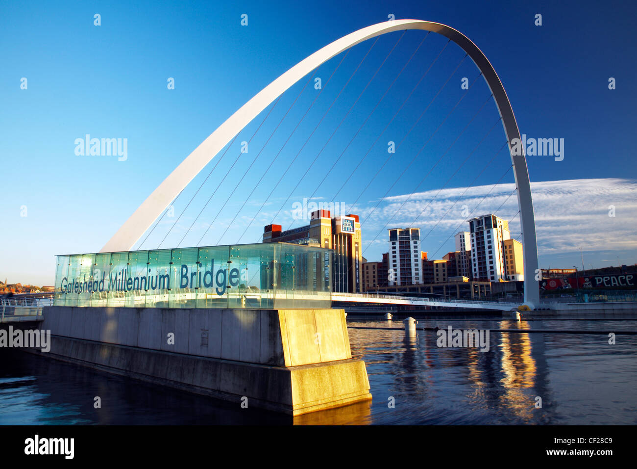 The Gateshead Millennium Bridge and the river Tyne, viewed from the ...