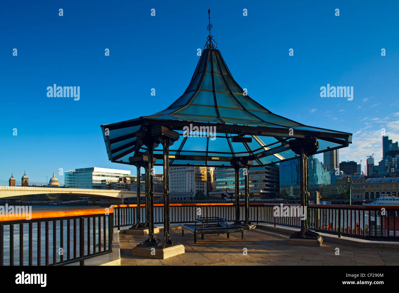 Pavillion on the south bank of the river Thames, with the City of ...