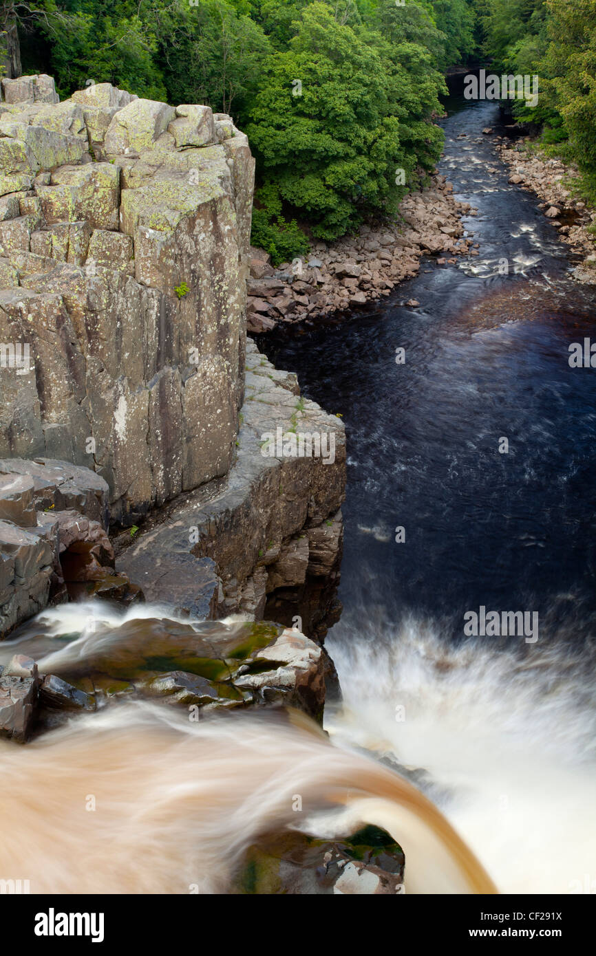 The River Tees cascading down the High Force waterfall in County Durham ...