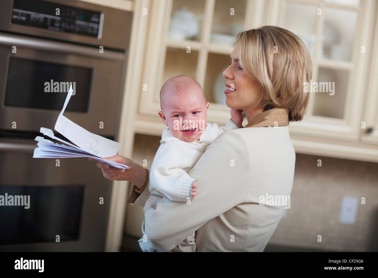 Mother With Baby Stressing Over Household Bills; Jordan Ontario Canada ...