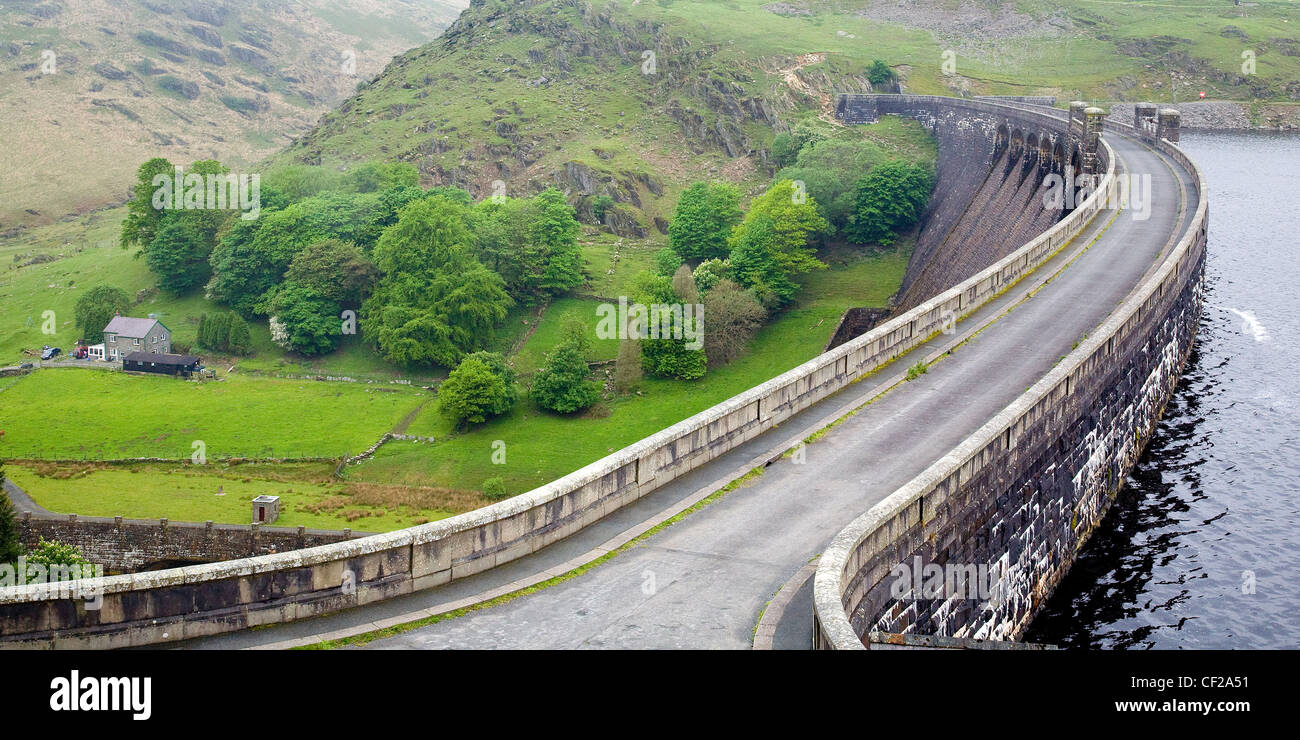 Looking over one of many dams in The Elan Valley near Aberystwyth Stock ...