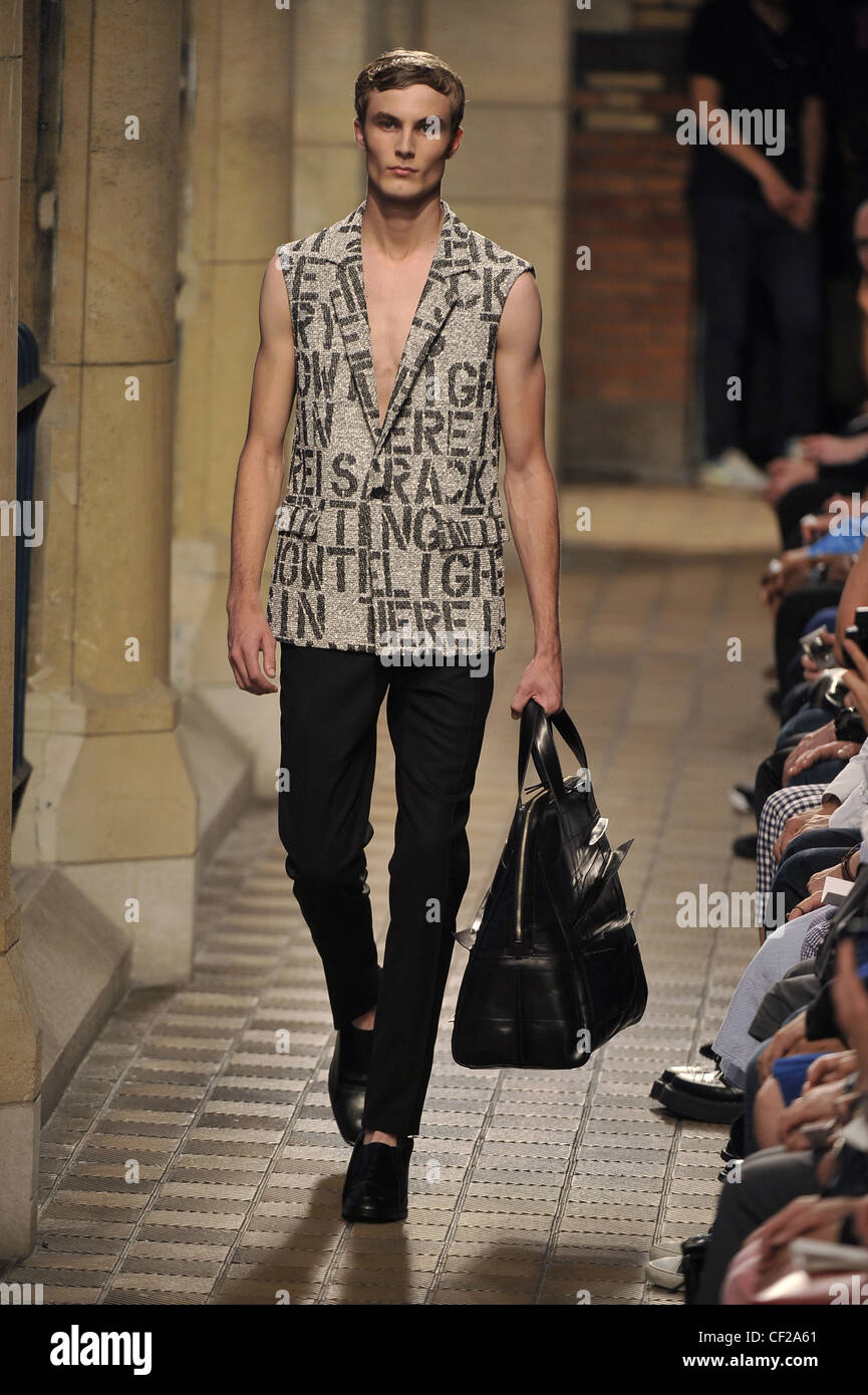 Raf Simons Paris Menswear Spring Summer Model wearing tight black ...