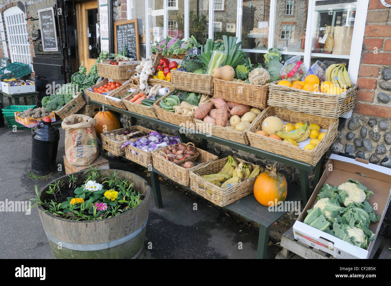 Fruit and vegetables for sale outside a traditional village grocery ...