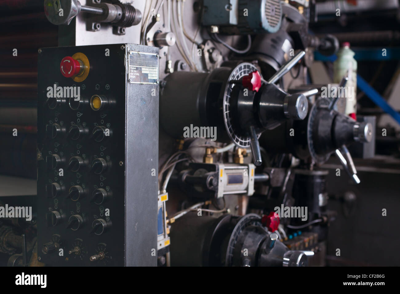 control panel of typography machine and red buttons Stock Photo - Alamy