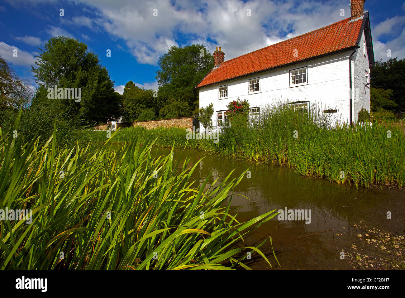A cottage by a pond in the village of Bishop Burton Stock Photo - Alamy