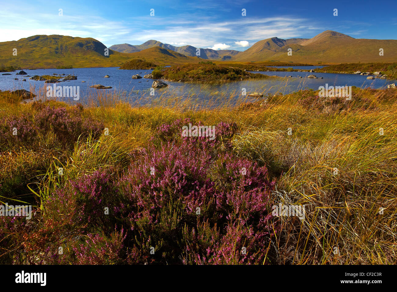 Loch Ba on Rannoch Moor with the Black Mount mountain range in the ...