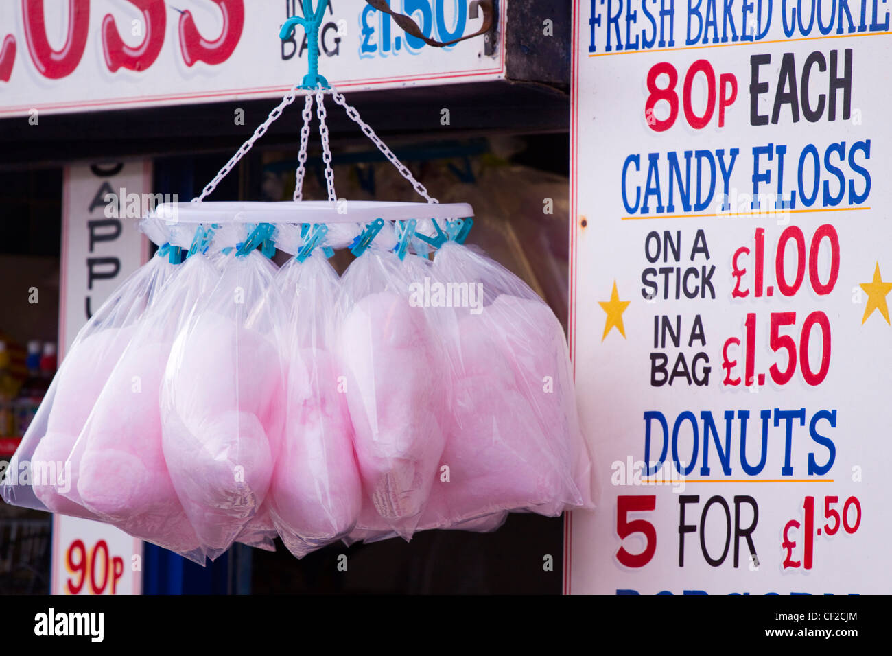 Stall selling Candy Floss on the Blackpool Golden Mile Stock Photo - Alamy