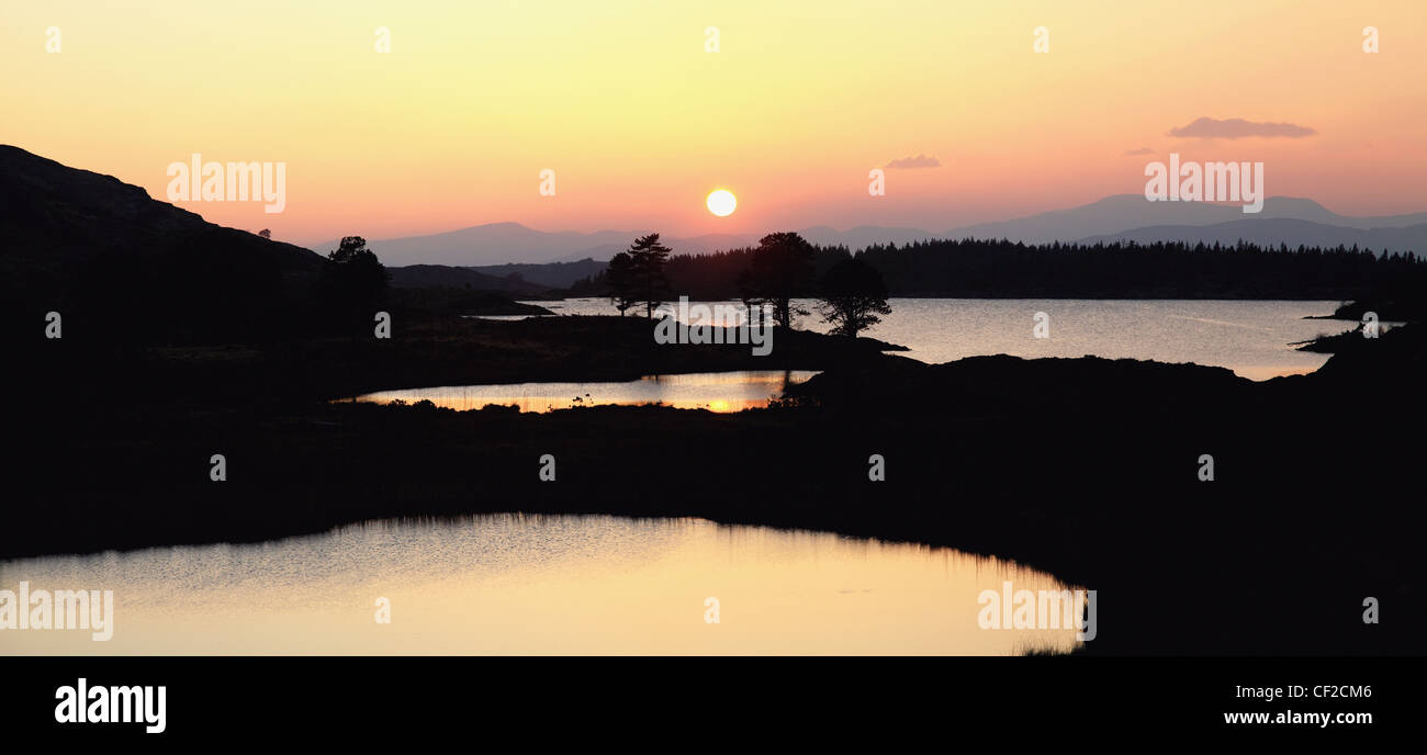 The Cloonee Lakes At Sunset; Tuosist County Kerry Ireland Stock Photo ...
