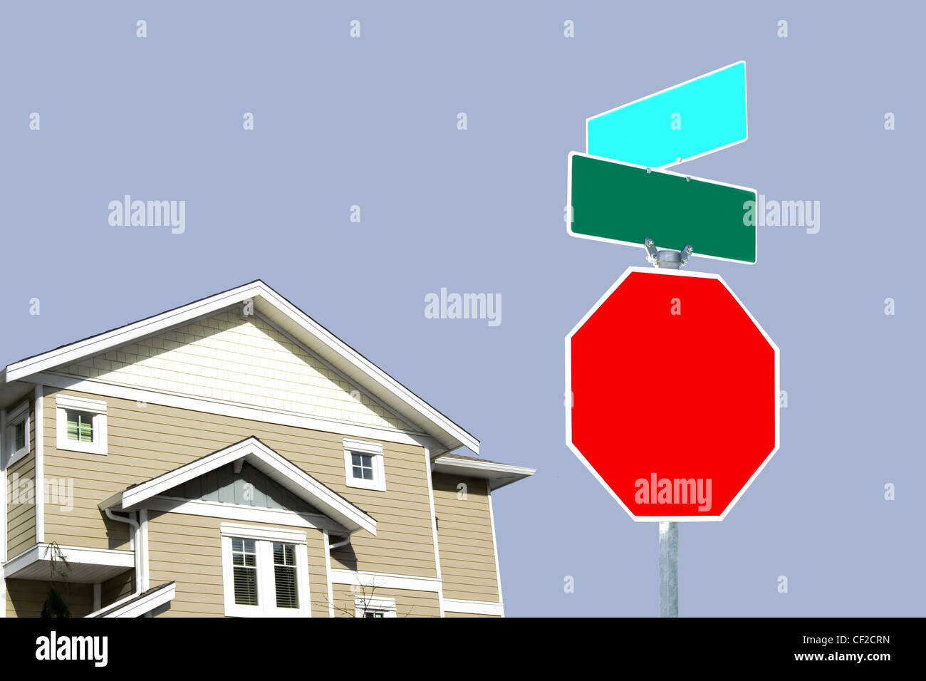 modern home with blank stop and street sign and copy-space Stock Photo ...