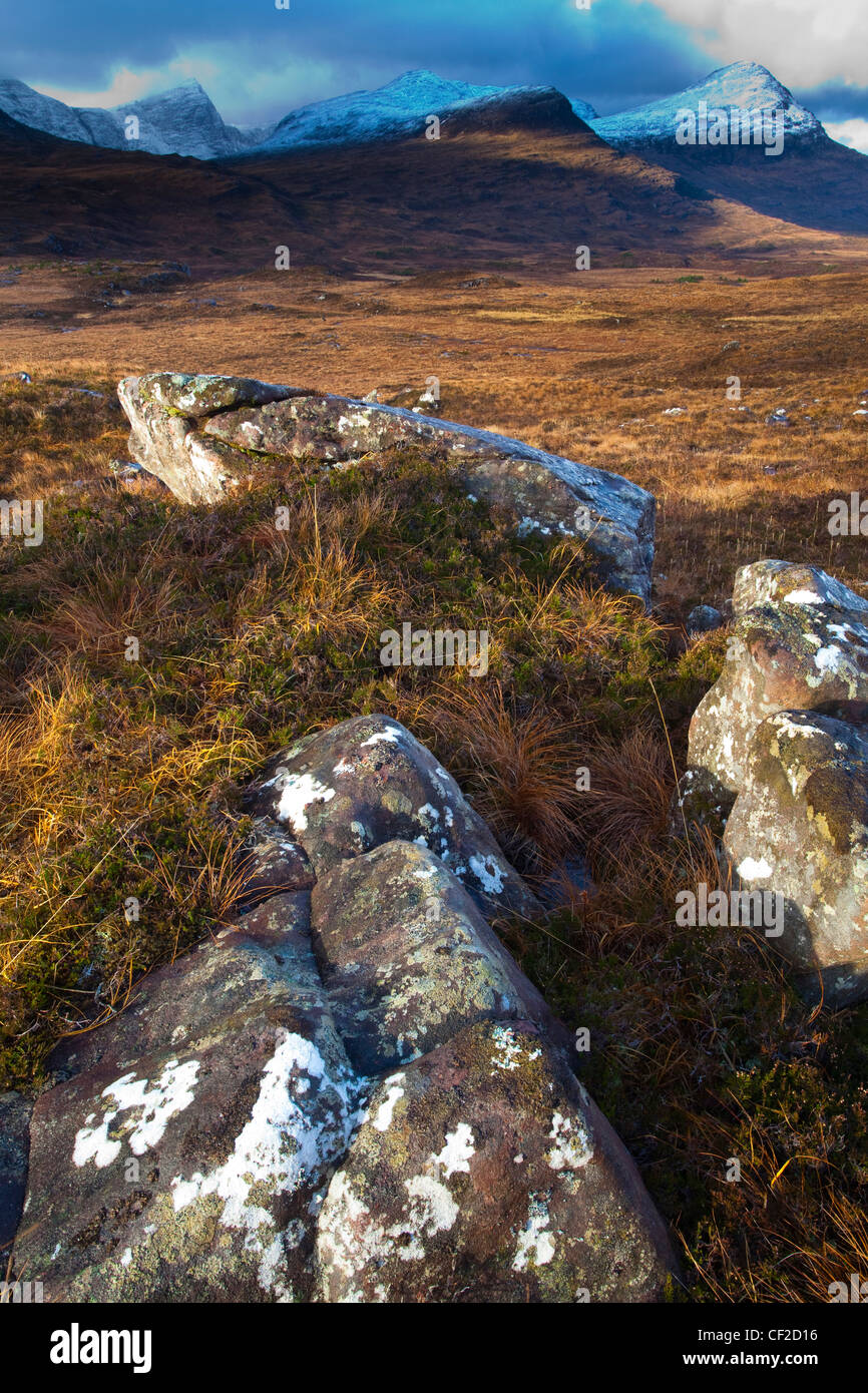 Looking towards the Coigach Mountain range from moorland above Loch ...