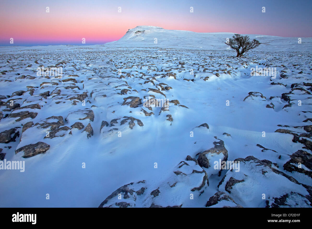 Winter view at sunset towards Ingleborough, one of the Yorkshire Three ...