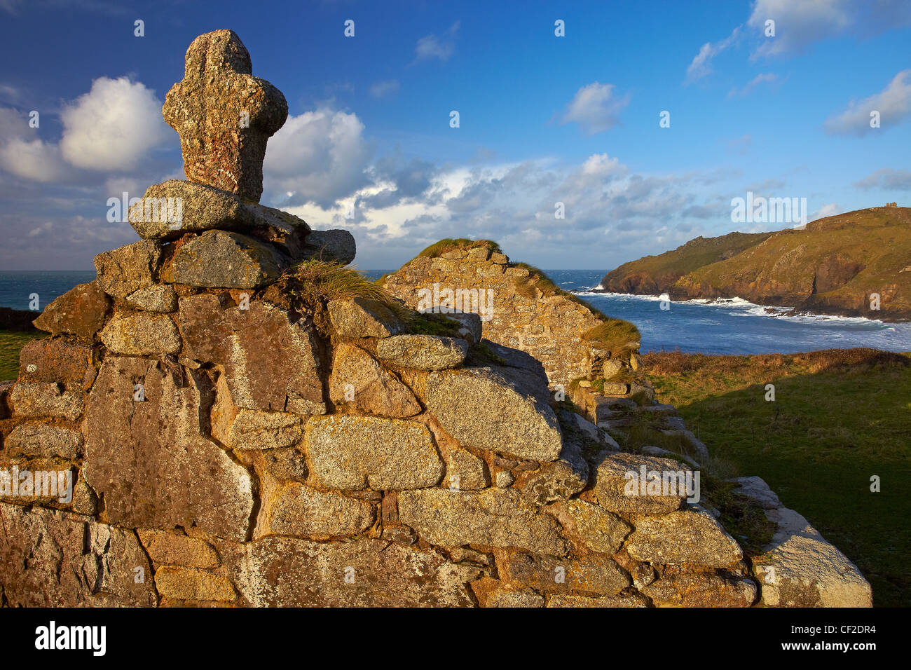 The ruins of St Helen's Oratory featuring an ancient cross at the gable ...