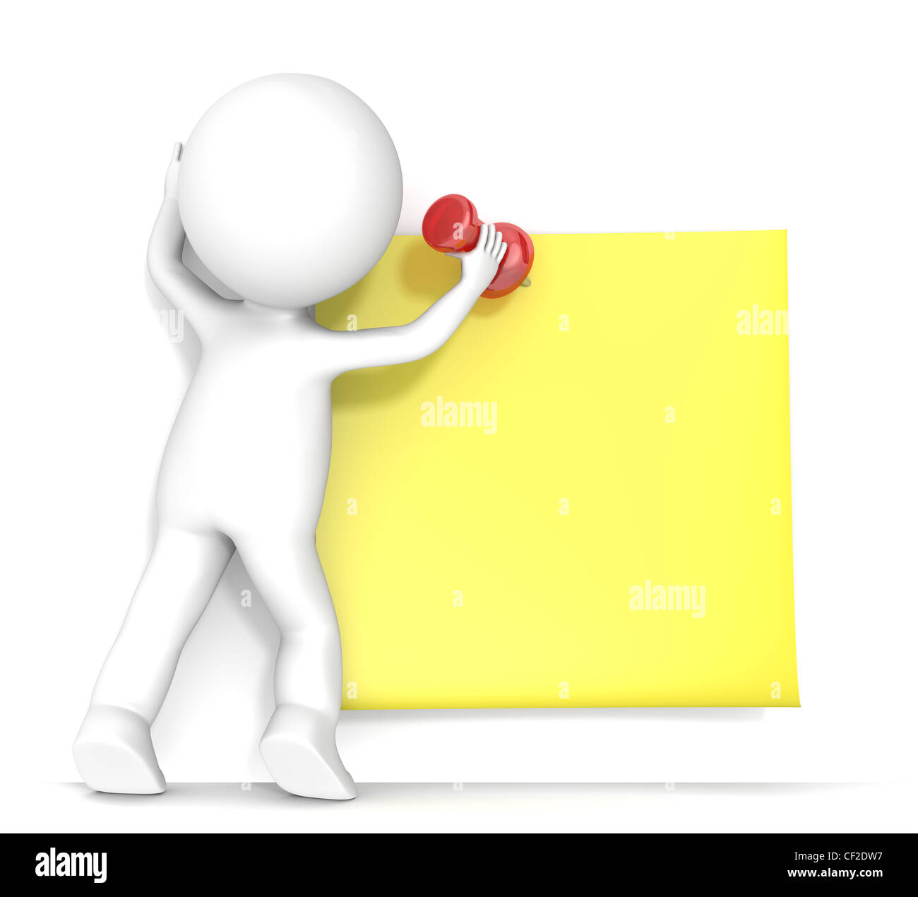 3D little human character attaching a Sticky Note with a Pushpin ...