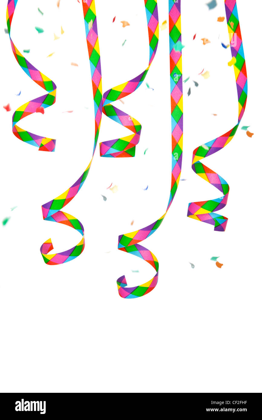 Colorful paper streamer and confetti. All on white background Stock ...