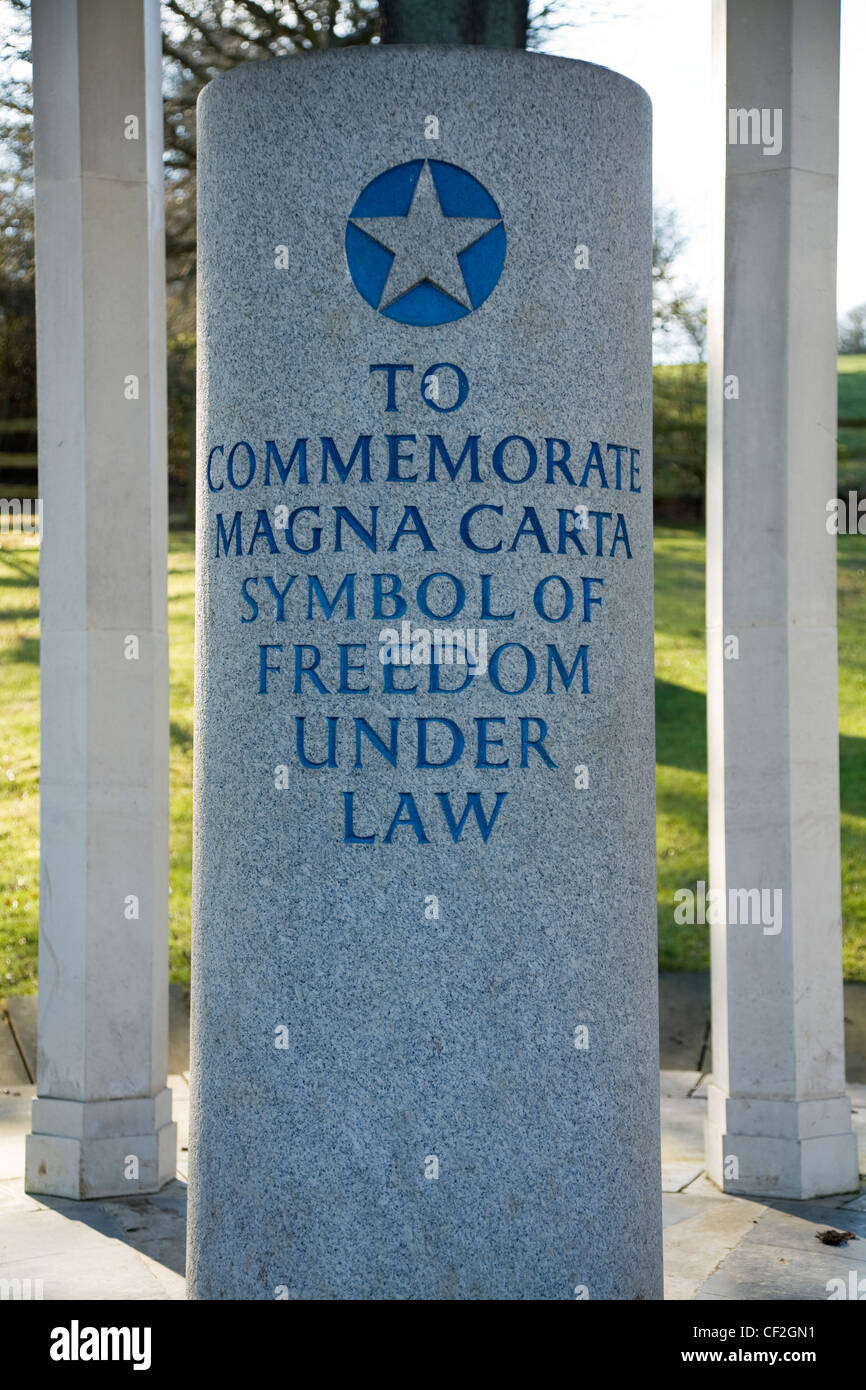 Pillar engraved 'To commemorate Magna Carta, symbol of Freedom Under ...