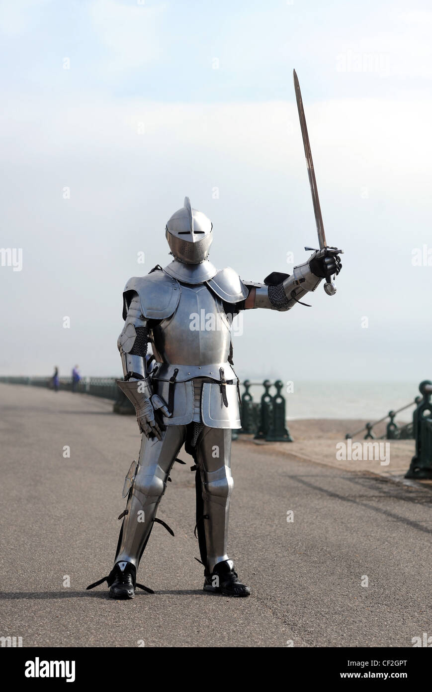 Nick Wood preparing to run the Brighton Marathon in a suit of armour to ...