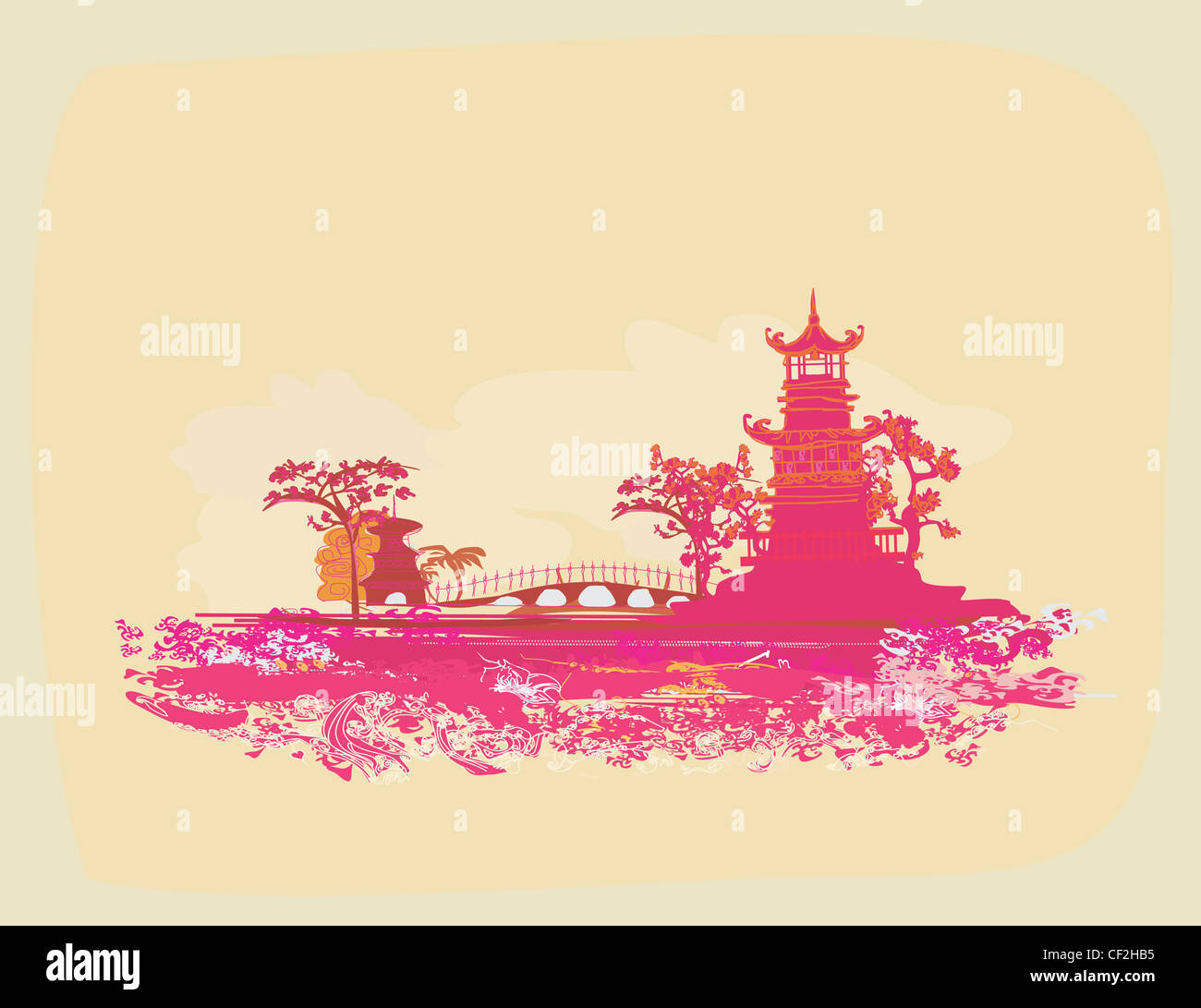 old paper with Asian Landscape Stock Photo - Alamy
