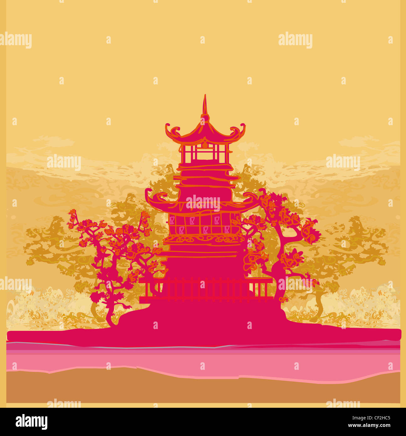 old paper with Asian Landscape Stock Photo - Alamy