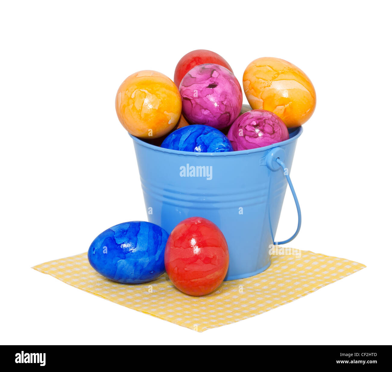 Easter eggs in a bucket on a white background Stock Photo - Alamy