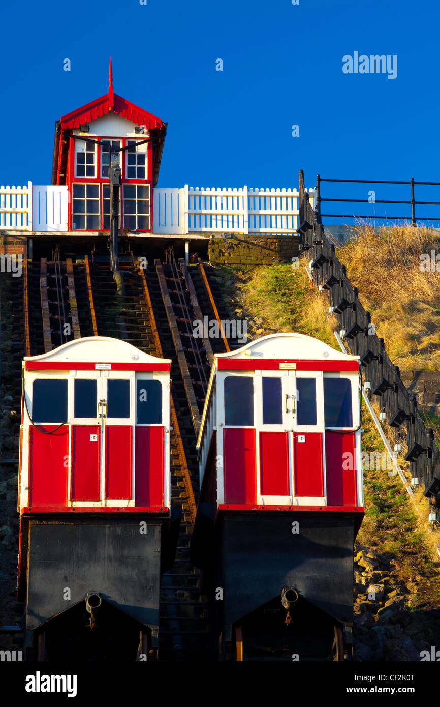 View looking towards the top of the funicular railway, one of the world ...
