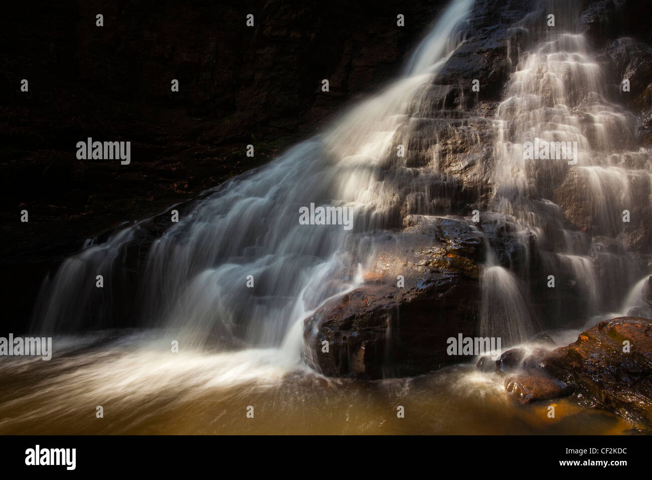 Hareshaw Linn is a spectacular waterfall located in a steep sided gorge ...